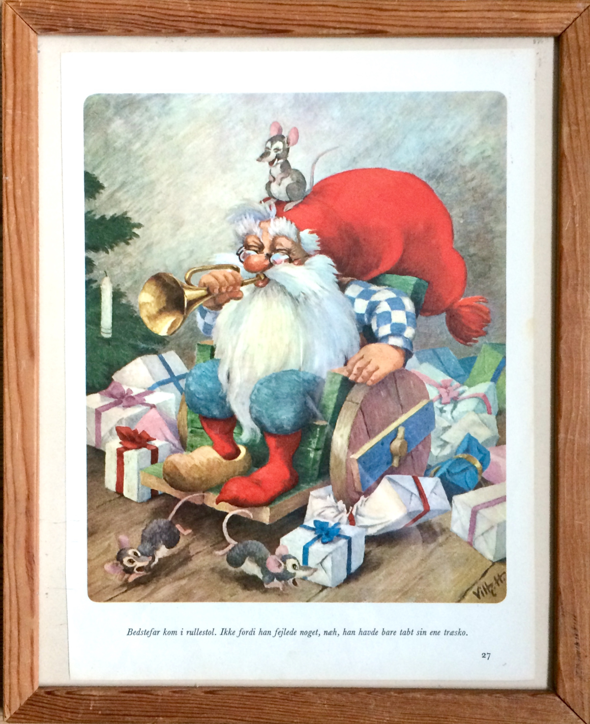 Retro Julebillede - Nissefar Spiller Trompet - Vilhelm Hansen - 32 cm ...